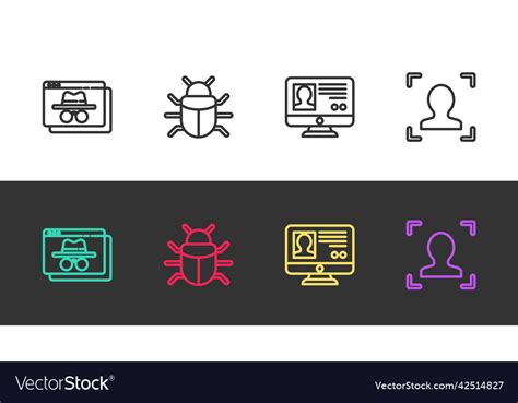 Set Line Browser Incognito Window System Bug Vector Image