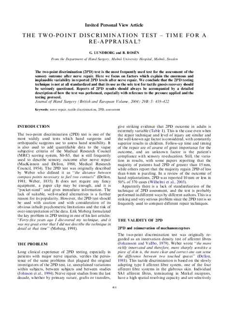 Pdf The Two Point Discrimination Test Time For A Re Appraisal