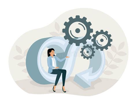 Process And Work Flow Businesswoman With Gears And Arrow Stock Vector