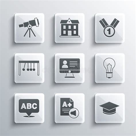 Set Exam Sheet With A Plus Grade Graduation Cap Light Bulb Idea Online Class Alphabet