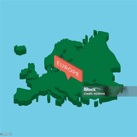 파란색 배경에 포인터와 유럽 대륙의 등각 투영지도 현실적인 3d 벡터 개념지도 편집하고 사용자 정의하기 쉽습니다 Eps 10
