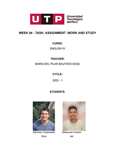 Task S4 Sanchez Deivi Villanueva Jair WEEK 04 TASK ASSIGNMENT WORK AND STUDY CURSE