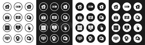 Set House Under Protection Shield With Brick Wall Laptop And Lock Check Mark In Speech Bubble