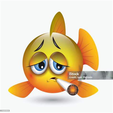 귀여운 흡연 물고기 이모티콘 이모티콘 스마일벡터 일러스트 레이 션 담배에 대한 스톡 벡터 아트 및 기타 이미지 담배 물고기 개념 Istock