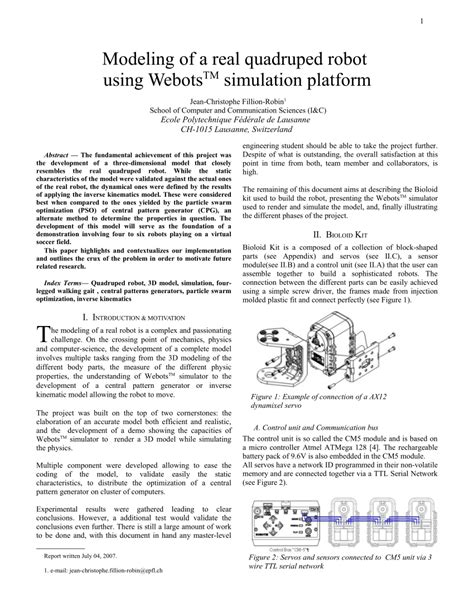 Pdf Modeling Of A Real Quadruped Robot Using Webotstm Simulation