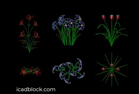 Garden Flowers In Autocad 2 Views Icadblock