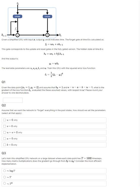 Solved Linear Linear Ch Given A Simplified Gru With Input Output Y Course Hero