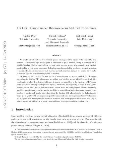 On Fair Division Under Heterogeneous Matroid Constraints Deepai