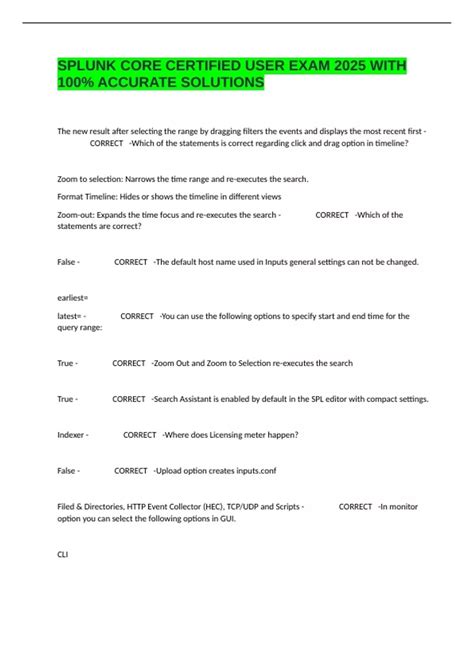 Splunk Core Certified User Exam 2025 With 100 Accurate Solutions Splunk Core Certified User