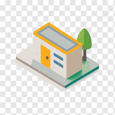 옆에 나무가 있는 집을 보여주는 등각 투영 이미지 벡터 흰색 배경에 있는 단순한 다채로운 시설 아이콘 그림자 없음 작은