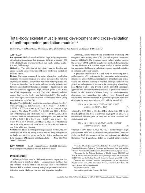 Total Body Skeletal Muscle Mass Development And Cross Validation Of