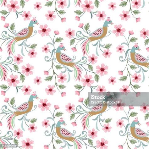 귀여운 공작과 분홍색 꽃이 완벽한 패턴을 디자인합니다 0명에 대한 스톡 벡터 아트 및 기타 이미지 0명 공작새 귀여운 Istock