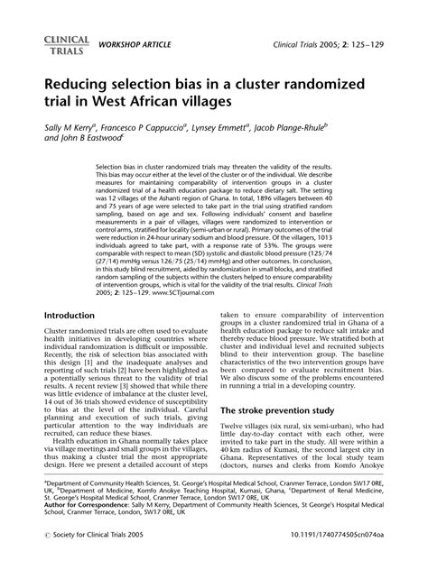 Pdf Reducing Selection Bias In A Cluster Randomized Trial In West
