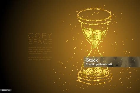 추상적인 기하학적 Bokeh 서클 도트 픽셀 패턴 3d 아이소메트릭 모래 시계 모양 디지털 신호 개념 디자인의 골드 컬러