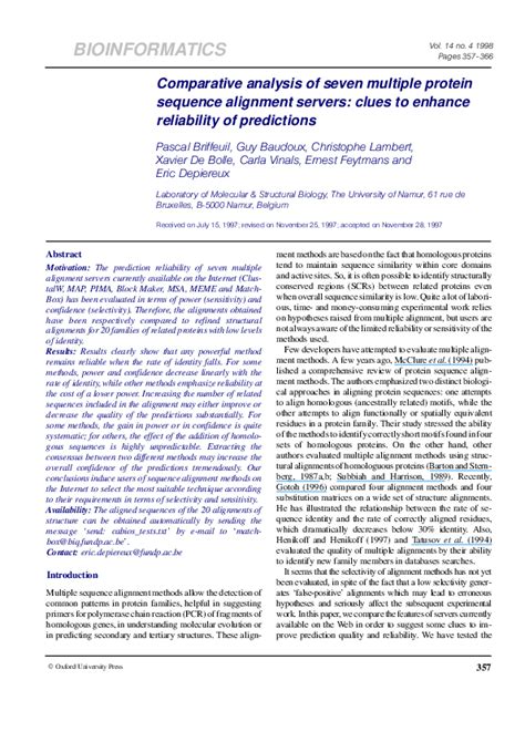 Pdf Comparative Analysis Of Seven Multiple Protein Sequence Alignment Servers Clues To