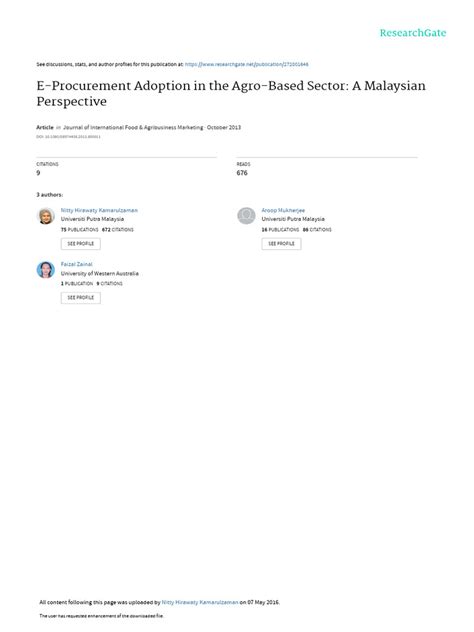 E Procurement Adoption In The Agro Based Pdf Supply Chain Economies
