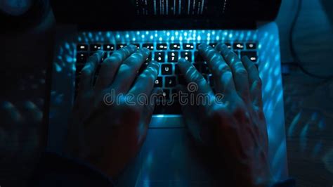 Generative Ai Close Up Man Hand Typing Keyboard On Laptop In Darkness