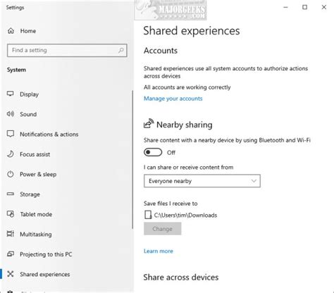 How To Enable Or Disable Shared Experiences In Windows 10 11 MajorGeeks