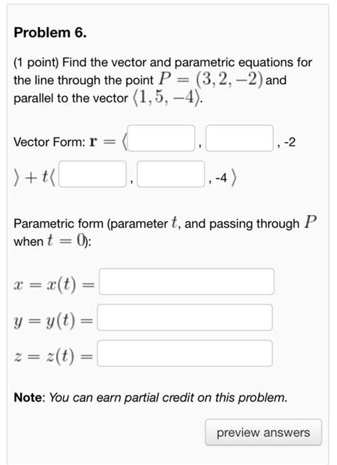 Solved Problem 6 1 Point Find The Vector And Parametric