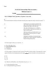 Midterm Exam 2 Word Docx Date ECON 022 Intermediate Macroeconomics Midterm Exam 2 NAME