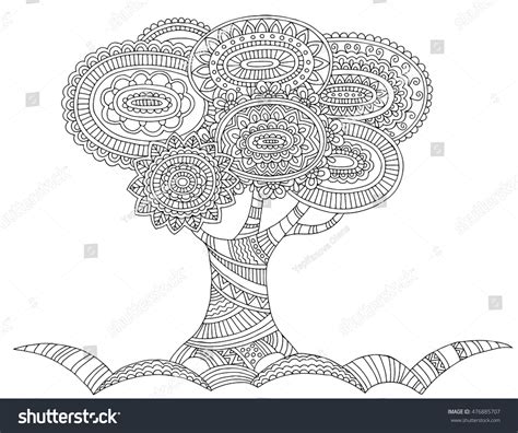 Printable Coloring Page Adults Tree Flowers стоковая векторная графика без лицензионных