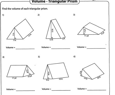 Volume Of Triangular Prism Worksheet