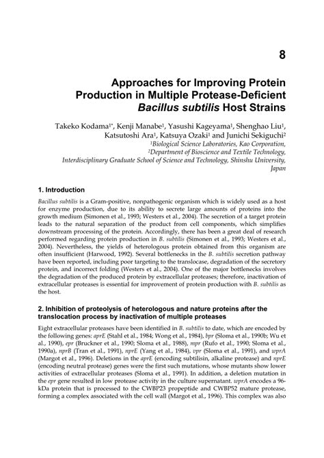 Pdf Approaches For Improving Protein Production In Multiple Protease Deficient Bacillus