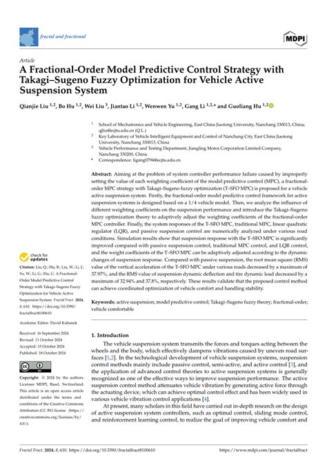 Pdf A Fractional Order Model Predictive Control Strategy With Takagisugeno Fuzzy Optimization