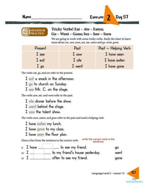 Lesson 12 Grammar Practice Pg 127 128 Ex 2 Interactive Worksheet Topworksheets