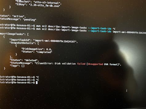 i m getting “disk validation failed error “ [unsupported ova format] r aws