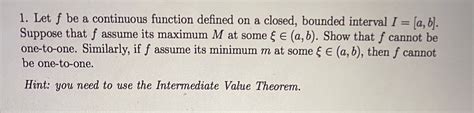 Answered 1 Let F Be A Continuous Function Bartleby