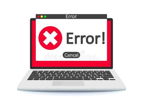 error message on laptop screen error warning sign on the screen of a