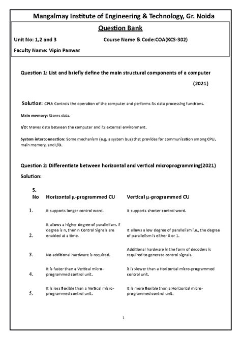 Coa Unit 1 Notes Coa Lecture Notes On Computer Organization And