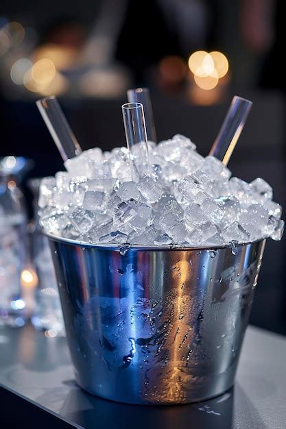 Premium Photo Bucket Filled With Ice On Table