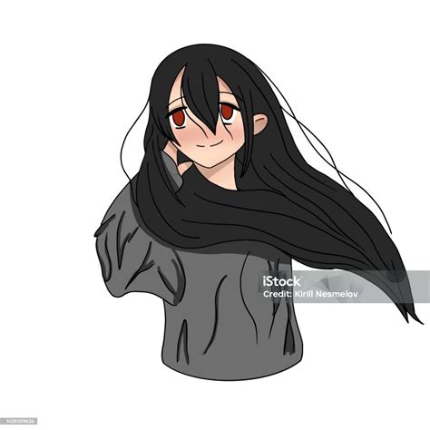Cute Anime Girl Fixing Her Hair Illustration Stock Illustration