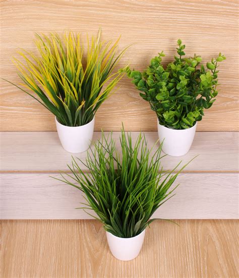 Купить Искусственные цветы Эвкалипт в горшке Высота 23 см Декор для дома Набор из 3 штук