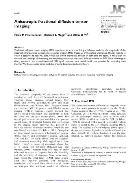 Pdf Anisotropic Fractional Diffusion Tensor Imaging