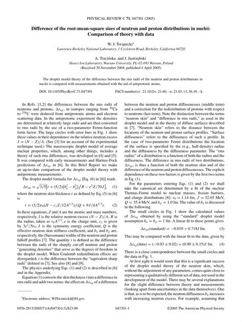 PDF Difference Of The Root Mean Square Sizes Of Neutron And Proton