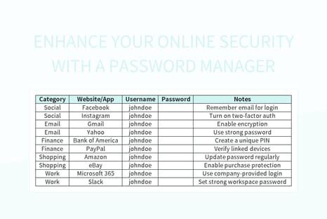 Free Password Manager Templates For Google Sheets And Microsoft Excel Slidesdocs