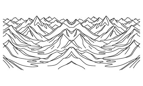 Drawing Mountain With Forest Pine Trees Landscape Black Line Sketch Art Hand Drawn Linear Style