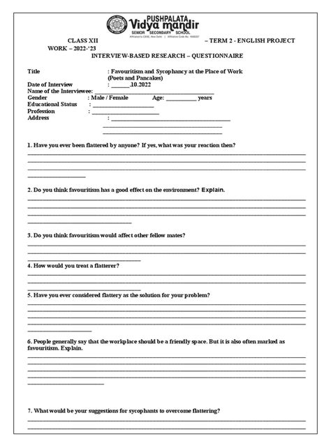 Class Xii Project Questionnaire Favouritism And Sycophancy At The
