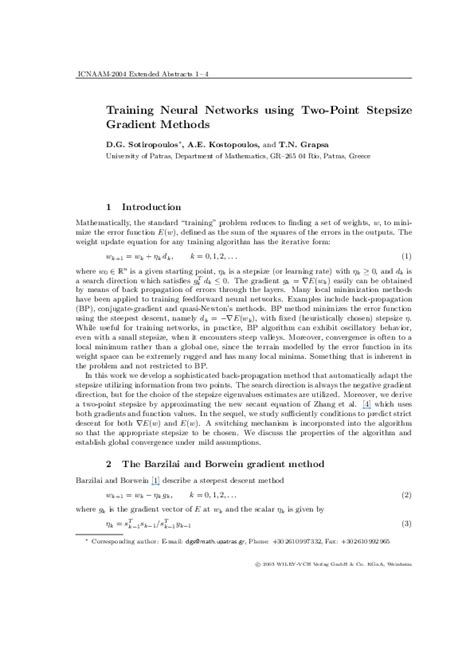 Pdf Training Neural Networks Using Two Point Stepsize Gradient Methods