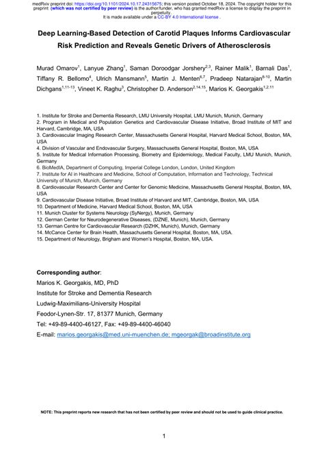 Pdf Deep Learning Based Detection Of Carotid Plaques Informs Cardiovascular Risk Prediction