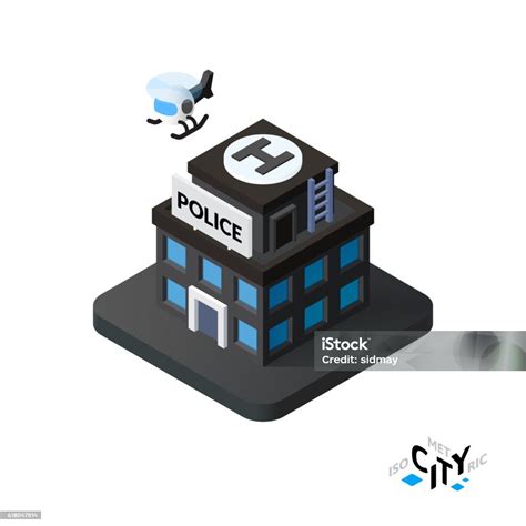 등각 경찰서 아이콘 도시 인포그래픽 요소 구축 벡터 일러스트레이션 3차원 형태에 대한 스톡 벡터 아트 및 기타 이미지 3차원