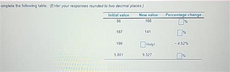 solved omplete the following table enter your responses