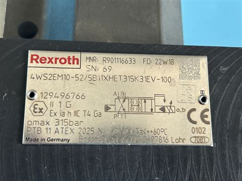 Rexroth力士乐伺服方向阀R901116633 4WS2EM10 5X 5B11XHET315K31EV 100