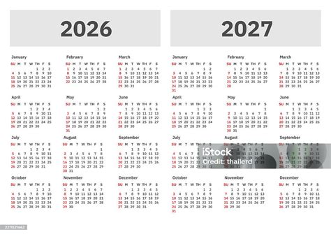 2026년과 2027년을 위한 월간 달력 템플릿 책상 달력 2026 및 2027 디자인 간단하고 깨끗한 디자인 인쇄용 벽 달력 디지털 달력 기업 디자인 플래너 템플릿 벡터