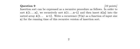 Solved Question 9 10 Points Insertion Sort Can Be
