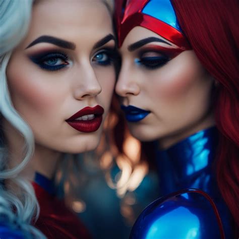 Sexy Girl Kissing Sexy Elf Girl Red And Blue Latex By Chrisinhotwater On Deviantart