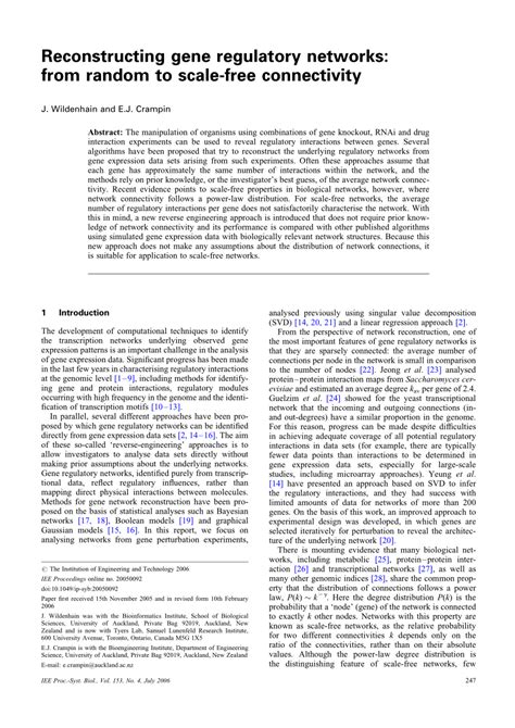 Pdf Reconstructing Gene Regulatory Networks From Random To Scale Free Connectivity